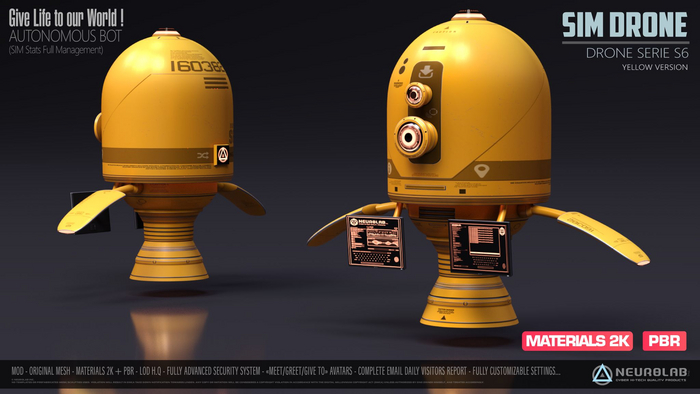 Second Life Marketplace - DRONE SIM S6 (YELLOW +PBR) (SECURITY/GREETER/VISITOR TRACKING SYSTEM ...